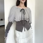 Arabesquito - Mock Two-Piece Long-Sleeve Round Neck Two Tone Bow Button ...
