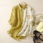 ZIMO - Elbow-Sleeve Floral Print Linen Blouse | YesStyle