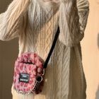 CHIN CHIN - Chained Lettering Applique Leopard Print Fleece Crossbody ...