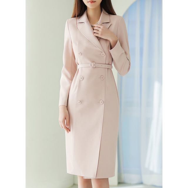 Styleonme - Double-Button Blazer Dress with Belt | YesStyle