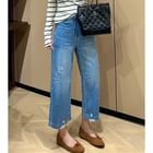 Wisjam - High Rise Washed Ripped Cropped Straight Leg Jeans | YesStyle