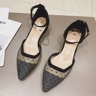 Alisse - Ankle Strap Dotted Mesh Block-Heel Sandals | YesStyle