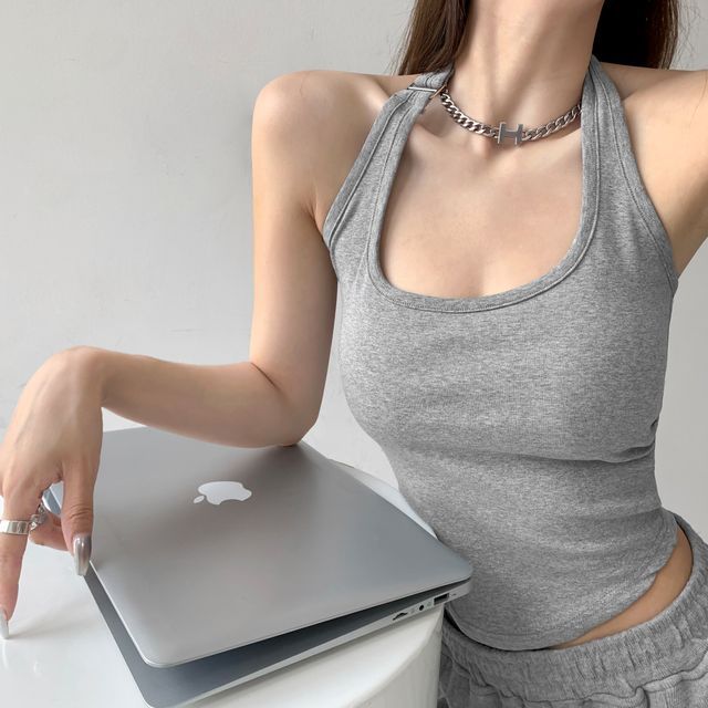 Shira - U-Neck Skinny Halter Top in 5 Colors | YesStyle