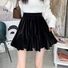 Shinsei - High Waist Shirred Mini A-Line Velvet Skirt | YesStyle