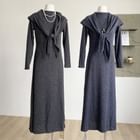 DIYI - Set: Long Sleeve Mock Neck Plain Maxi A-Line Dress + Scarf ...