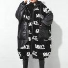 Georgina - Lettering Panel Quilted Hooded Zip-Up Long Coat | YesStyle