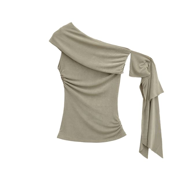 Flotto - Sleeveless One Shoulder Plain Ruched Top | YesStyle