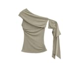 Flotto - Sleeveless One Shoulder Plain Ruched Top | YesStyle