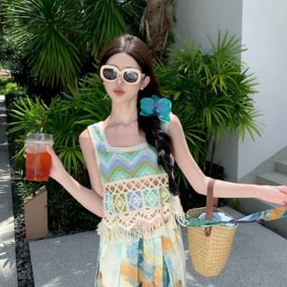 Saccharine - Crochet Lace Printed Tasseled Top | YesStyle