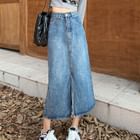 ANORA - High Waist Slit Washed Denim Midi Straight Skirt | YesStyle