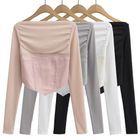 Morhan - Long-Sleeve Off-Shoulder Plain Mesh Panel Crop Top | YesStyle
