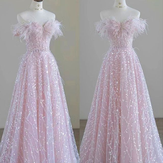 Wospe - Off Shoulder Fluffy Mesh A-Line Evening Gown | YesStyle