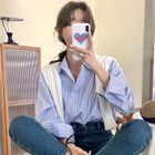 EFO - Long-Sleeve Striped Diagonal Button Shirt | YesStyle