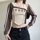 Honet - Set: Long Sleeve Striped Shrug + Halter Neck Lettering ...