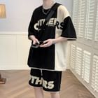 Andrei - Set: Elbow-Sleeve Crew Neck Lettering Oversized T-Shirt + Mid ...