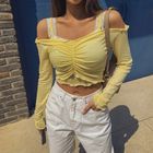 LIPHOP - Set: Off-Shoulder Shirred Cropped Top + Lace-Trim Camisole ...