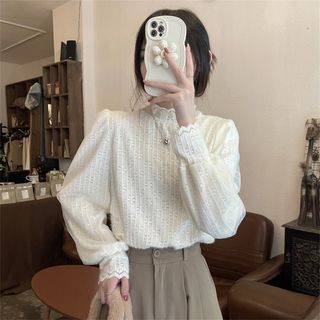 Secolo - Long Sleeve Stand Collar Lace Blouse | YesStyle