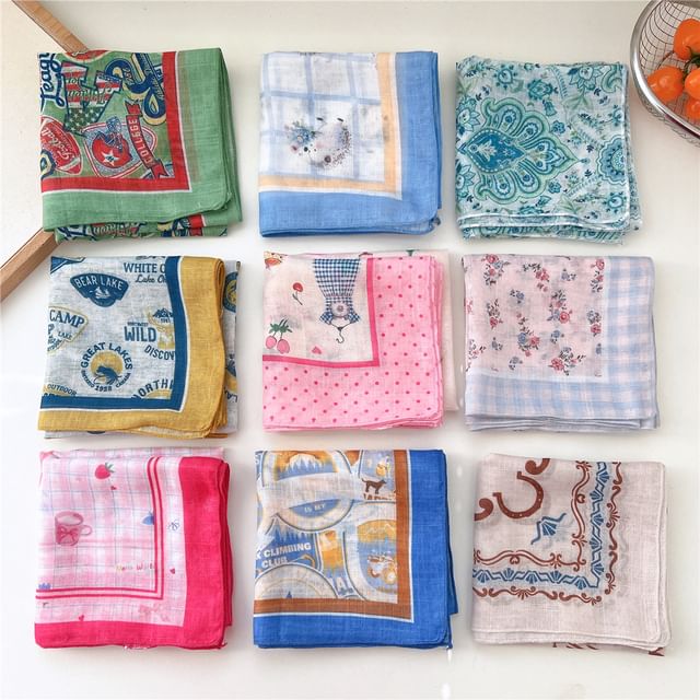 Frior - Print Linen Cotton Square Scarf (Various Designs) | YesStyle