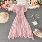 Dudu - Cold Shoulder Short-Sleeve Midi A-Line Dress | YesStyle