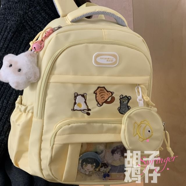 Anchara - Cat Embroidered PVC Panel Multi-Pocket Backpack / Bag Charm ...