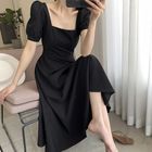 Shalala - Puff-Sleeve Square-Neck Plain Dress | YesStyle