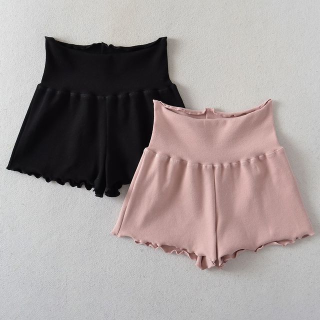 Sundine - Balletcore High Waist Plain Lettuce Edge Shorts | YesStyle