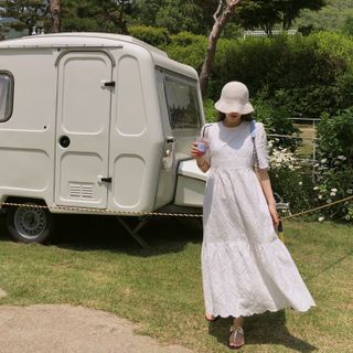 YANSAE - Eyelet-Lace Maxi Tiered Dress | YesStyle