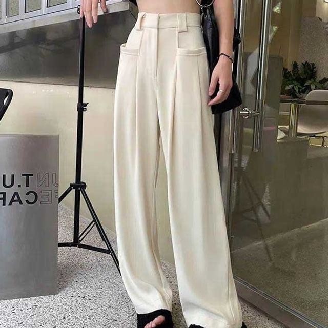 Girls Supply - High-Waist Plain Straight Leg Loose Fit Dress Pants ...