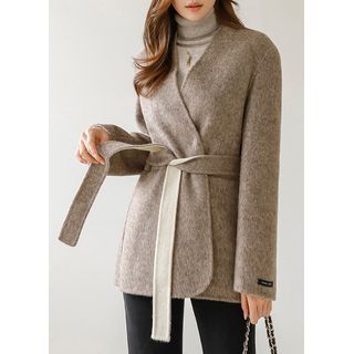 Styleonme - HANDMADE Woolen Wrap Coat with Sash | YesStyle