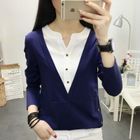 MAVIS - Long-Sleeve Notch Neck Mock Two Piece Button Tee | YesStyle