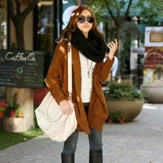 PIPPIN - Batwing-Sleeve Oversized Nubby Knit Cardigan | YesStyle