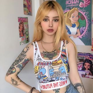 Bababy - Graphic Print Cropped Tank Top | YesStyle