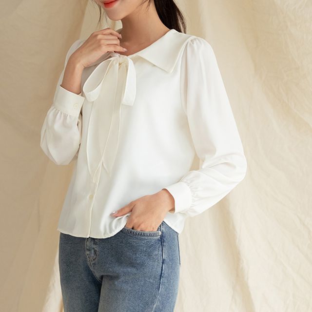JUSTONE - Tie-Neck Sailor Blouse | YesStyle