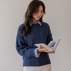 JUSTONE - Drop-Shoulder Cable Sweater | YesStyle