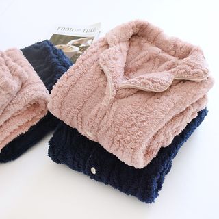 Somnus - Couple-Matching Pajama Set: Long-Sleeve Print Cabled Fluffy ...