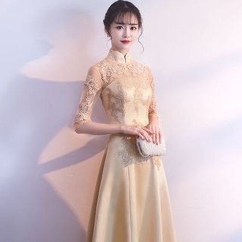 Wonhi - Elbow-Sleeve Lace A-Line Evening Gown | YesStyle