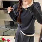 Alhambra - Mock Two-Piece Long-Sleeve Round Neck Two Tone Tee | YesStyle