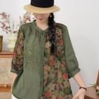 ZIMO - 3/4-Sleeve Print Panel Embroidered Shirt | YesStyle