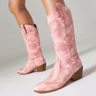 Queen Zoo - Low Heel Tall Cowboy Boots With Embroidered Stitching ...