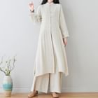 Taragon - Set: Long-Sleeve Plain Side-Slit Hanfu Top + Wide Leg Pants ...