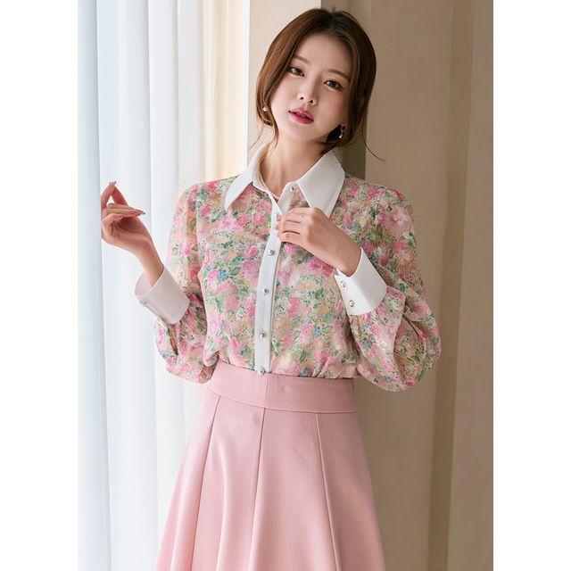 Styleonme - Floral Chiffon Blousy Shirt | YesStyle