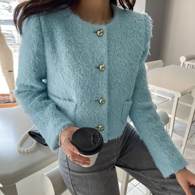 DABAGIRL - Buttoned Furry Crop Jacket | YesStyle