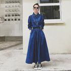Ariadne - Long-Sleeve Pocket Detail Denim Maxi Shirt Dress | YesStyle