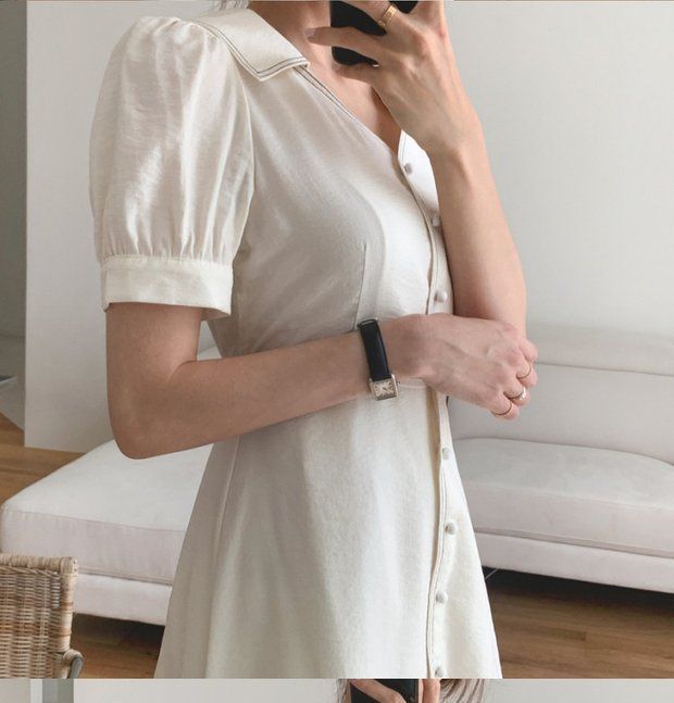 minaga Collared Short-Sleeve Midi A-Line Dress | YesStyle