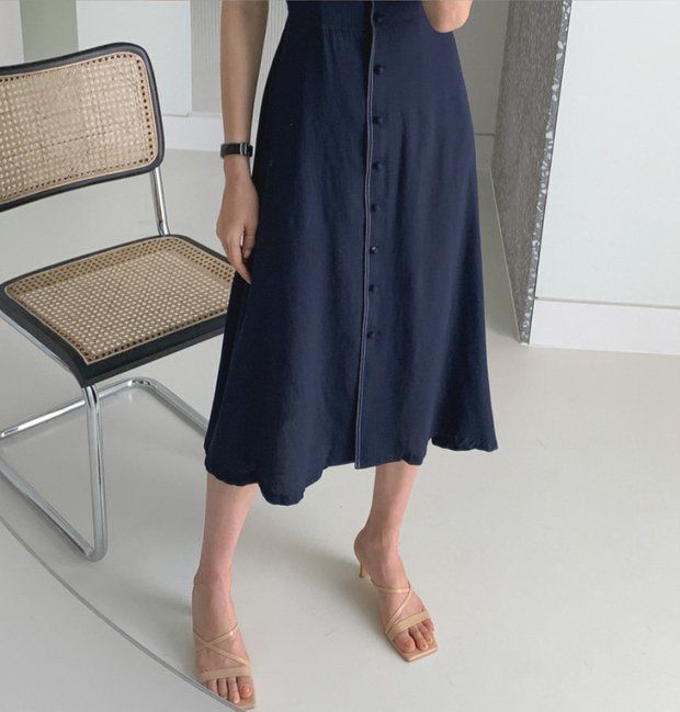 minaga Collared Short-Sleeve Midi A-Line Dress | YesStyle