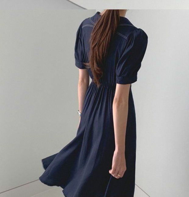 minaga Collared Short-Sleeve Midi A-Line Dress | YesStyle