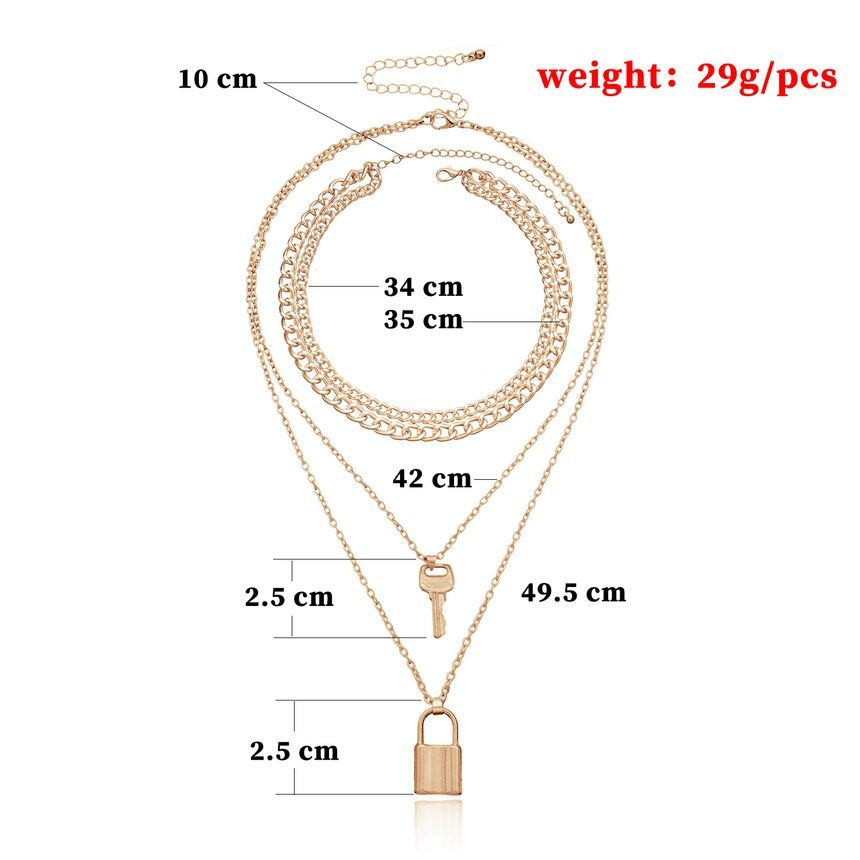 YASIN Set of 2: Layered Lock & Key Pendant Necklace + Layered Chain ...