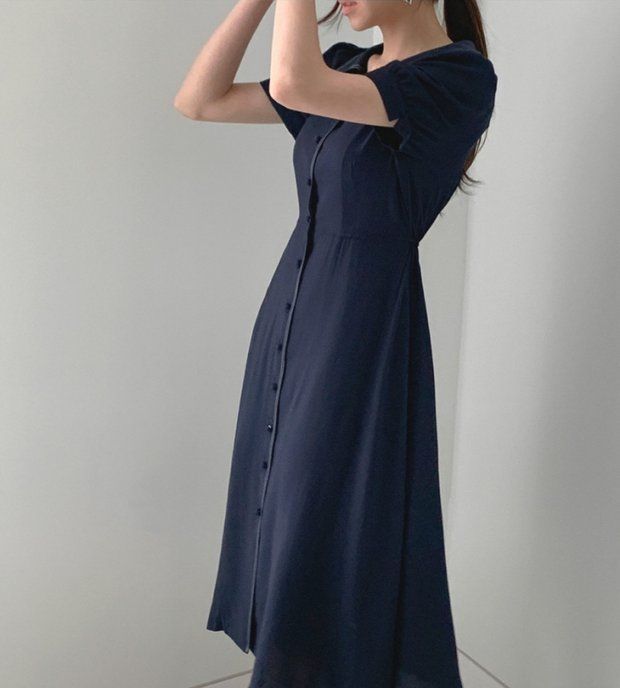 minaga Collared Short-Sleeve Midi A-Line Dress | YesStyle