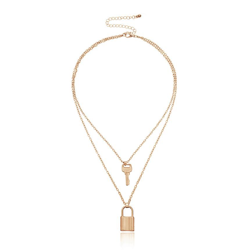 YASIN Set of 2: Layered Lock & Key Pendant Necklace + Layered Chain ...