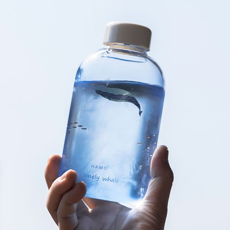 MIMO Set: Whale Print Glass Water Bottle + Drawstring Pouch | YesStyle